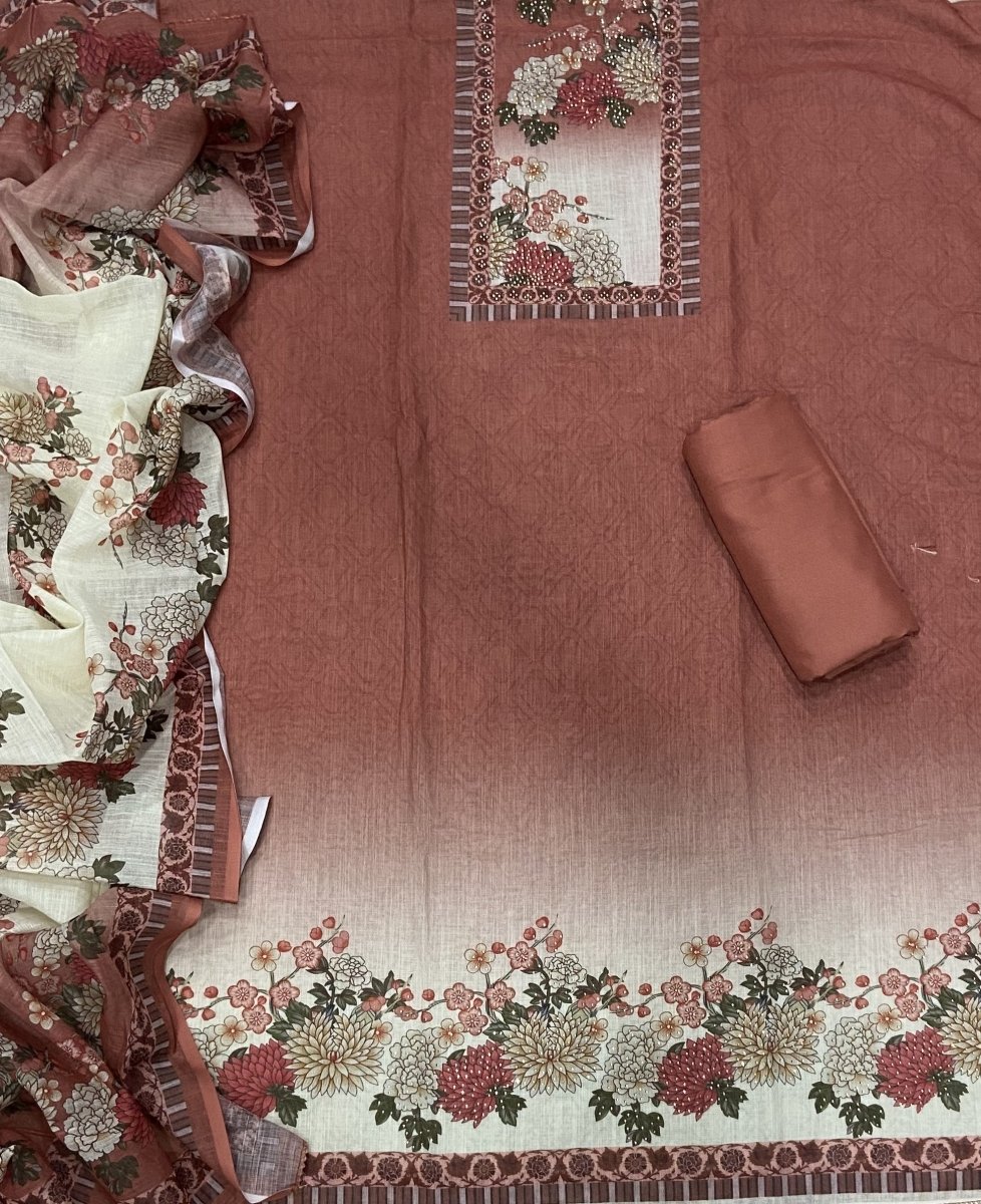 Classy Femora Linen Shimmer Silk Suit Set with Swarovski Work - Yanchi