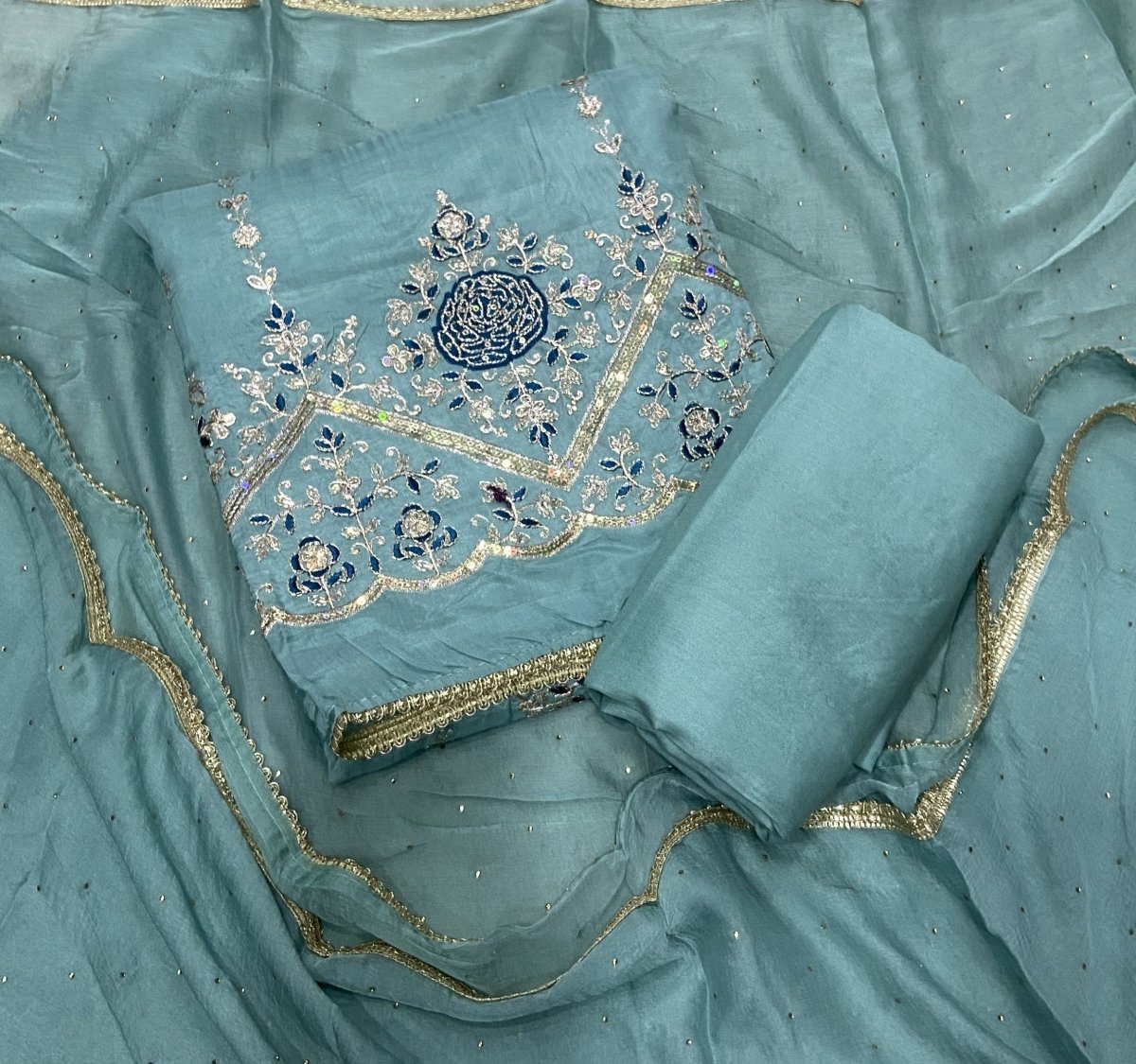Classy Glass Organza Suit Set with Sequence & Zari Thread Work - Yanchi